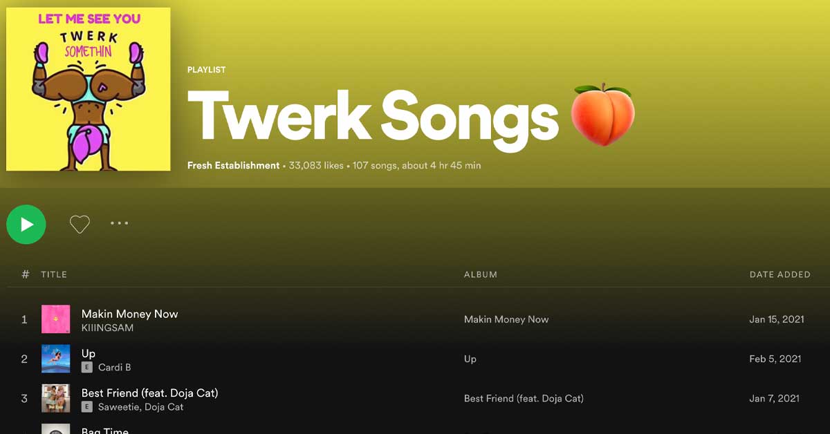 Submit Music to Get Featured on TWERK SONGS Spotify Playlist (33K ...